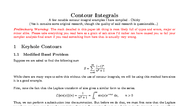 Contour Integrals: Notable Examples and Techniques for Complex Analysis ...