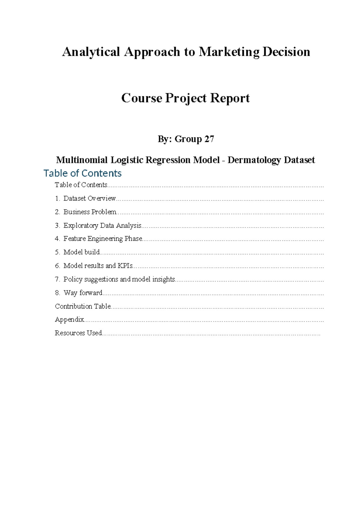 AAMD Course Project Report: Multinomial Logistic Regression on ...