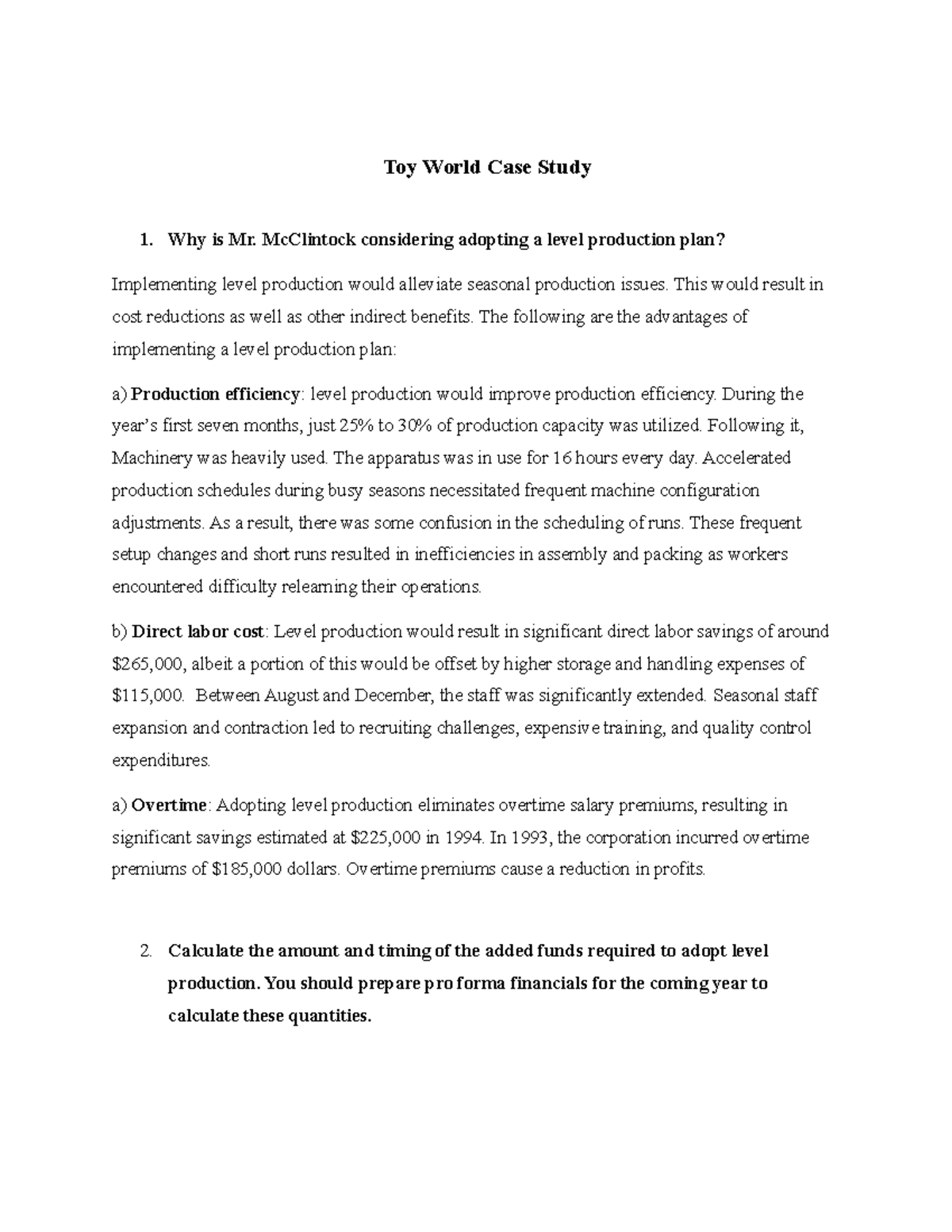 Toy World Inc Analysis - case study solution - Toy World Case Study Why ...