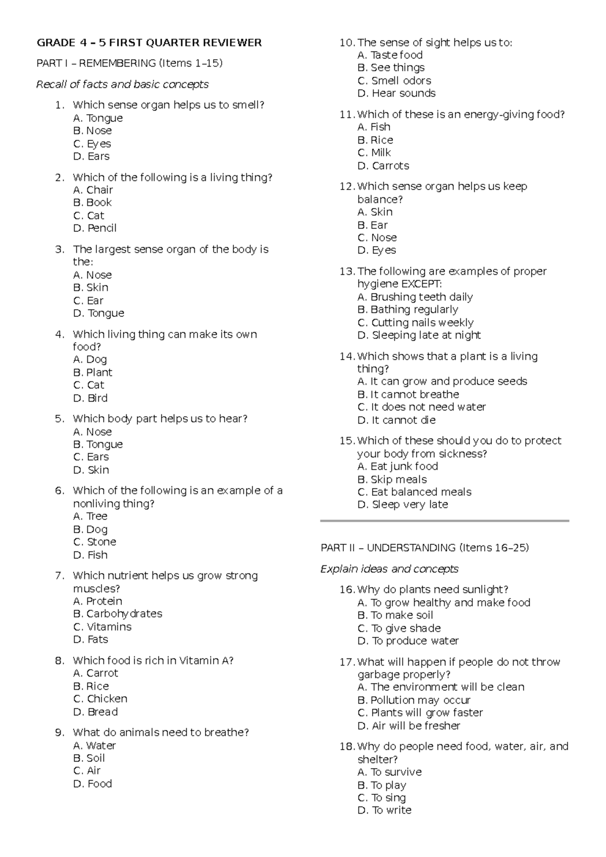 Grade 4 Science Reviewer: Comprehensive 4th Quarter Exam Prep - Studocu