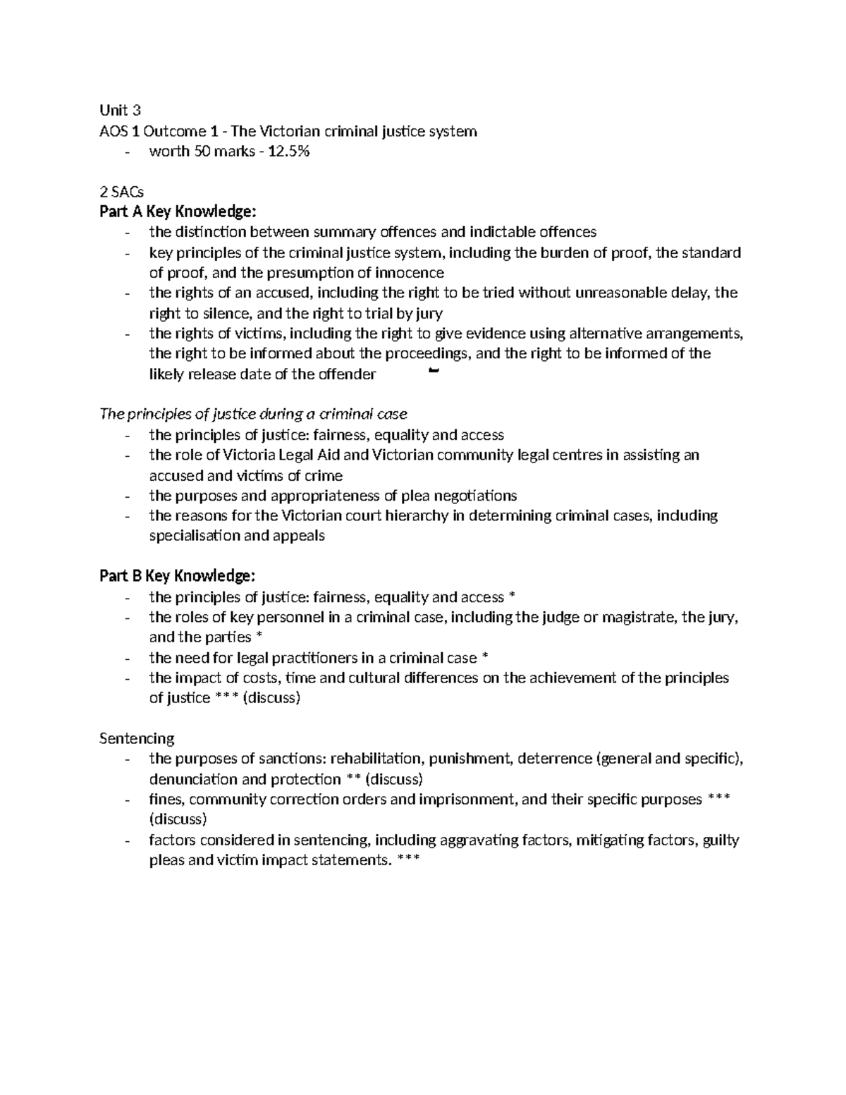 Unit 3 AOS 1 & 2: Victorian Criminal & Civil Justice Systems SAC ...