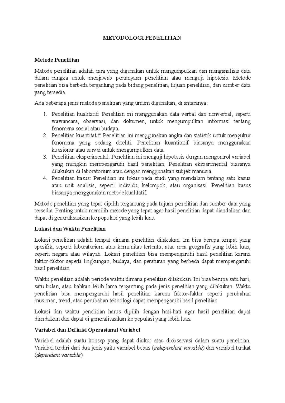 Penjelasan Metodologi Penelitian - METODOLOGI PENELITIAN Metode ...
