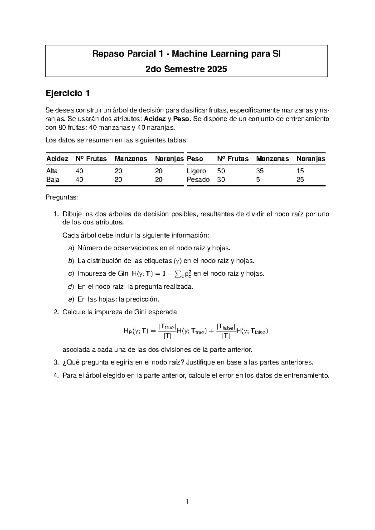 Ejercicios Parcial 1 Machine Learning SI 2do Semestre 2025 - Studocu