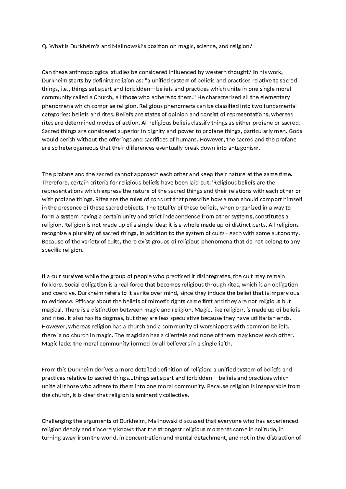 Magic, Science, and Religion: Durkheim's Perspective on Beliefs and ...