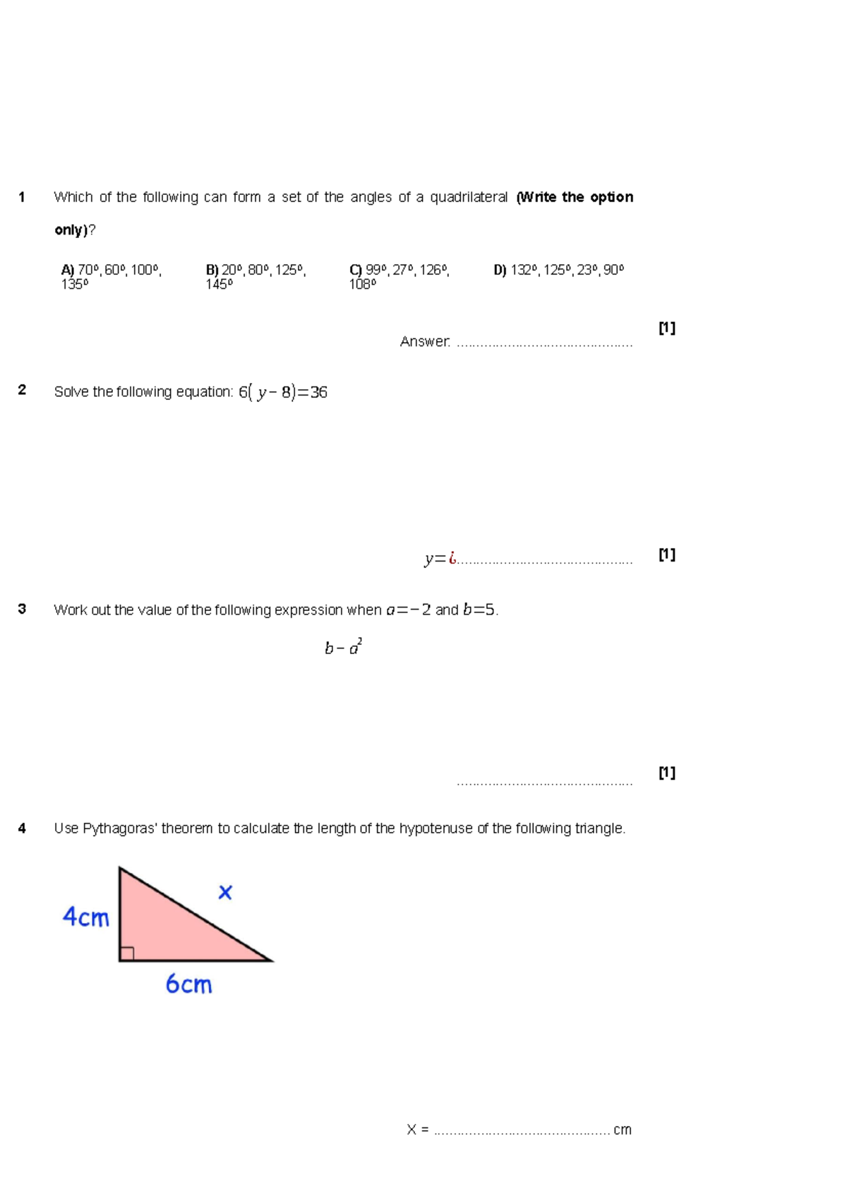 G8 - CCE 4 - Math Paper: Quadrilaterals, Angles, and Inequalities - Studocu