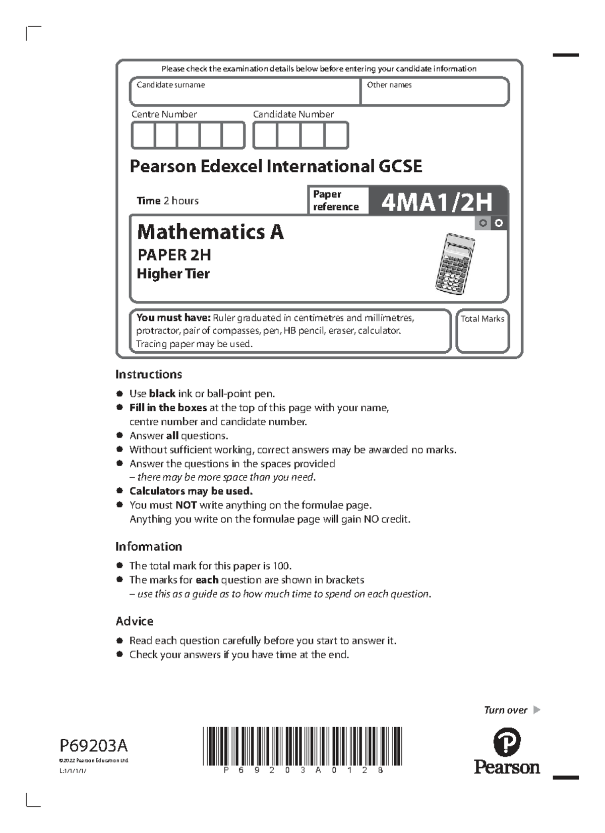 Igcse Maths 4MA1 2H – Jan 2022 Exam Paper Details - Studocu