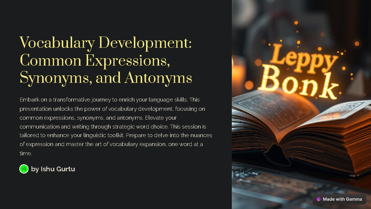 English PPT - Vocabulary Development: Common Expressions, Synonyms, and ...