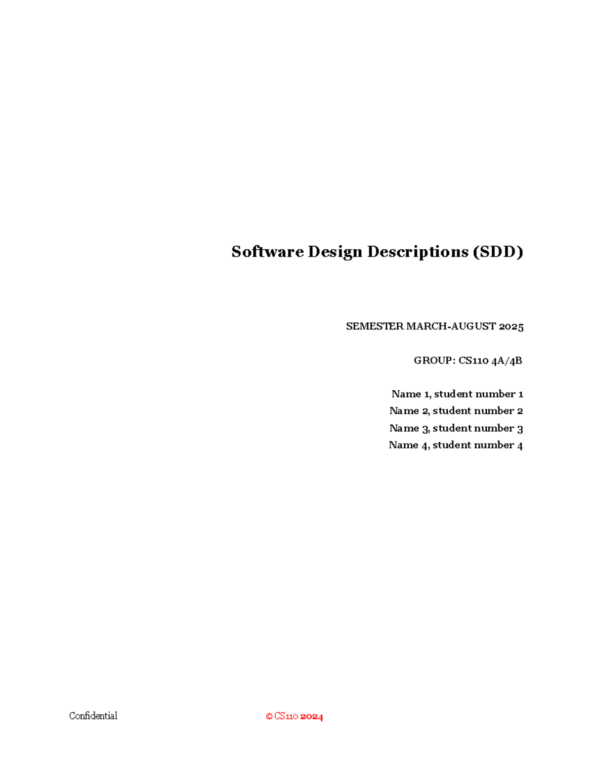 Software Design Descriptions (SDD) for CS110 - Semester 2025 - Studocu
