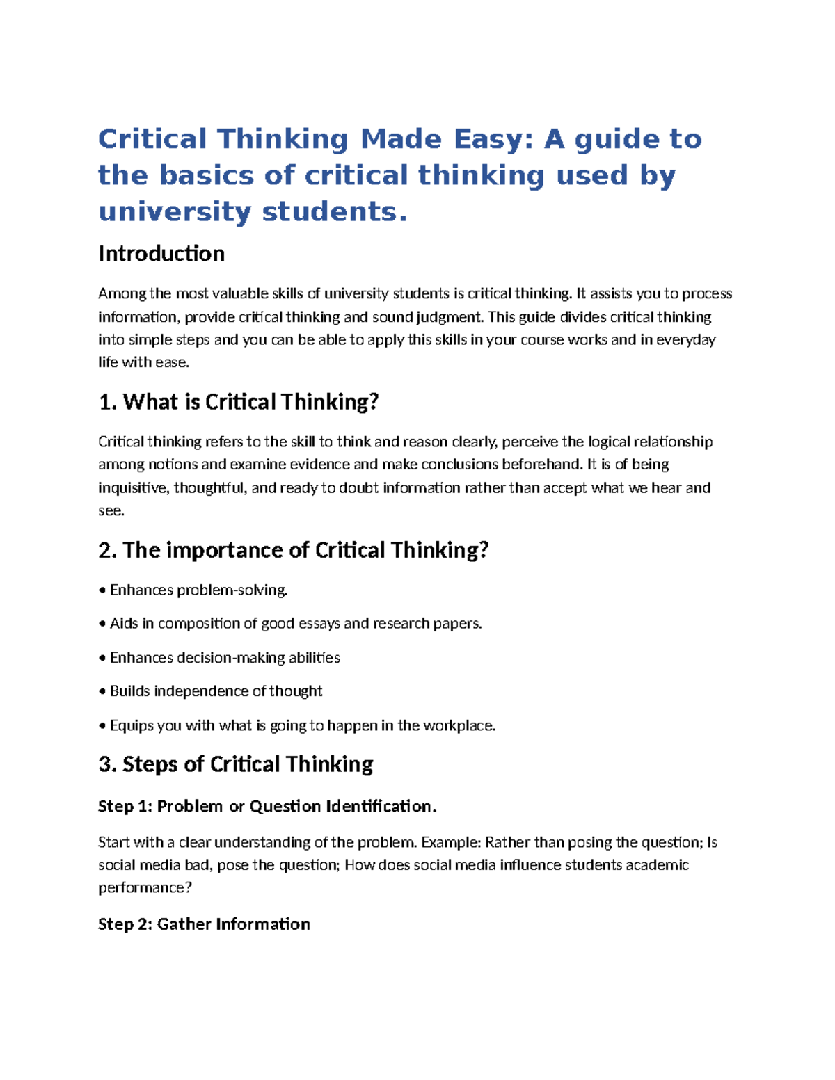 Critical Thinking Made Easy: A Student's Guide to Essential Skills ...