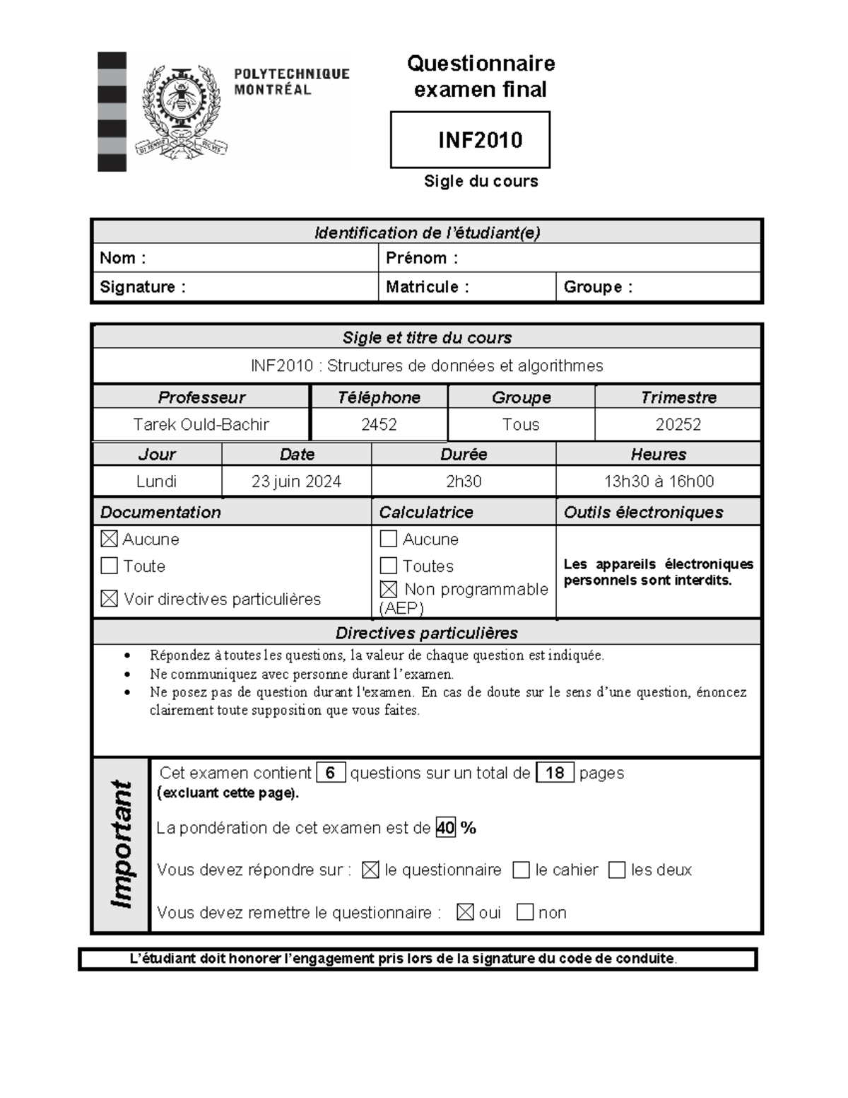 Polytechnique Montréal, INF2010: Examen final Été 2025 - Studocu