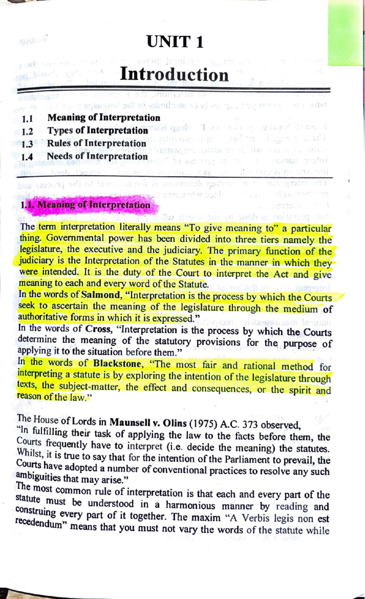 IOS - Interpretation of Statutes Notes - UNIT 1 Introduction 1 Meaning ...