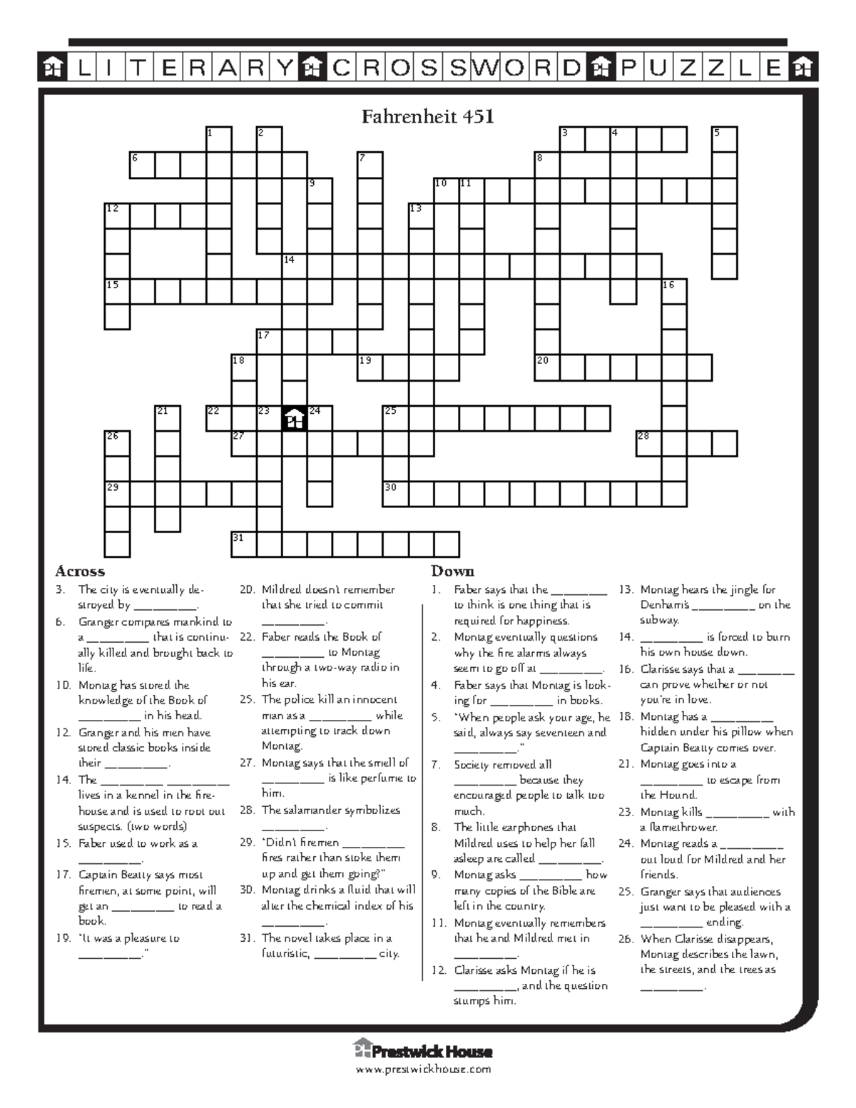 Fahrenheit 451 Crossword Puzzle: Literary Trivia Challenge - Studocu