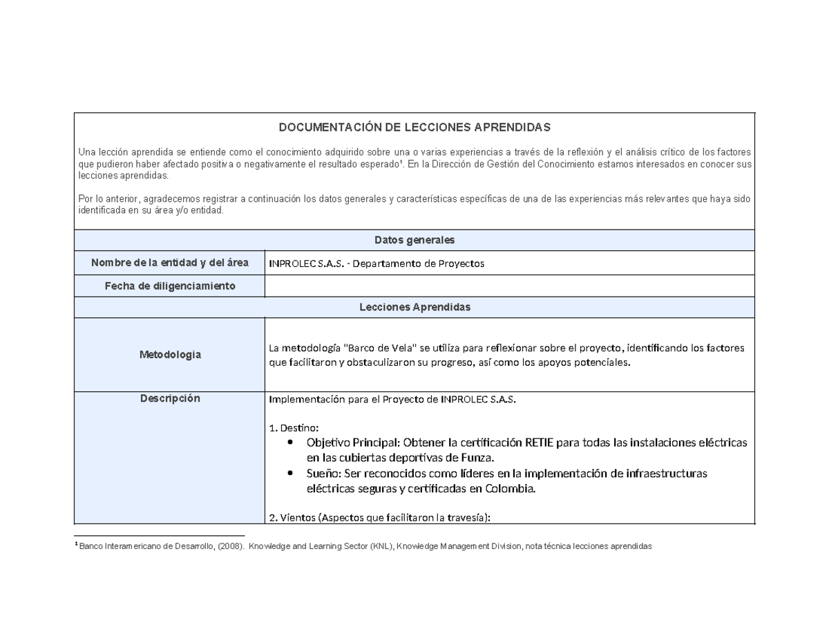 Lecciones Aprendidas en el Proyecto de Certificación RETIE - INPROLEC S ...