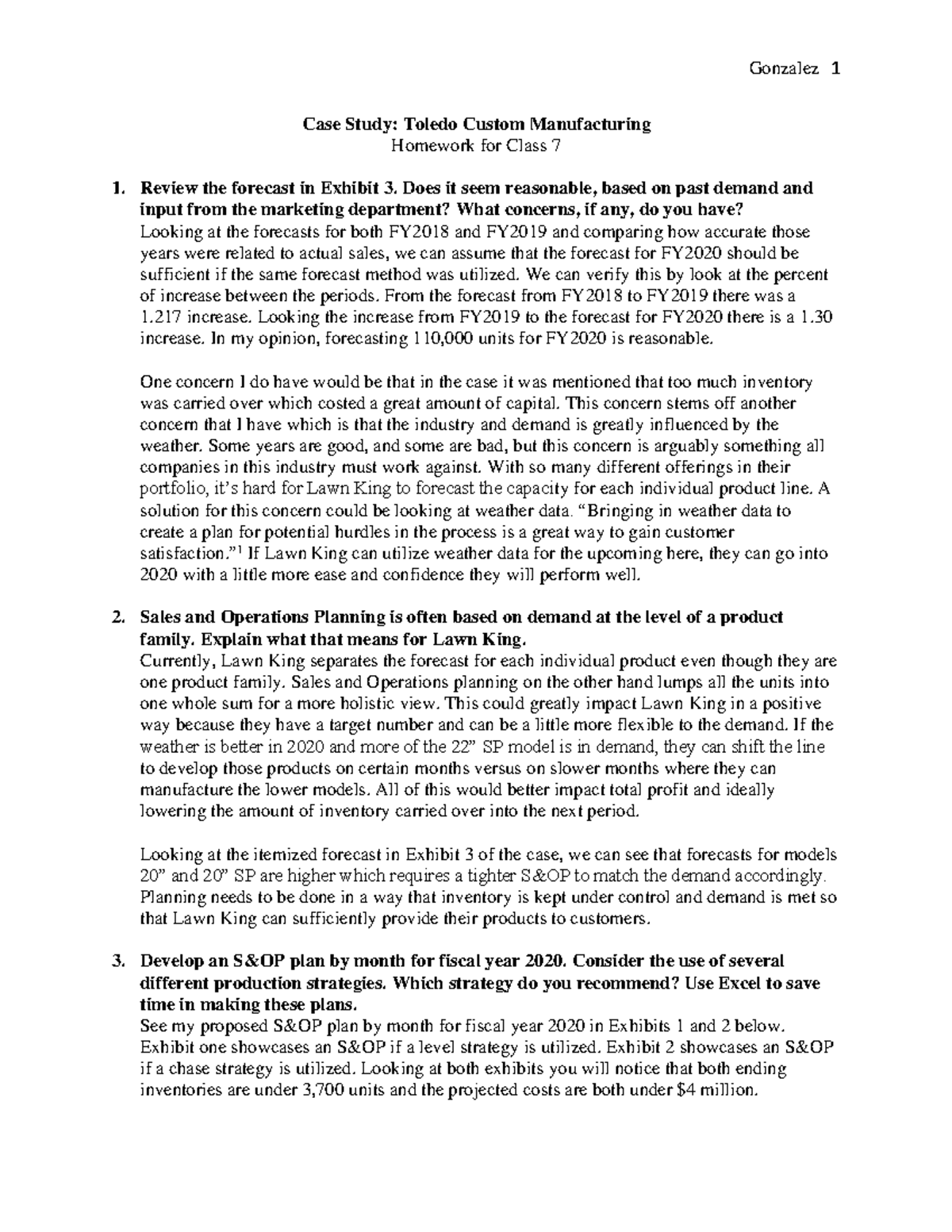 Lawn King Case Study Assignment: S&OP Strategies for 2020 - Studocu