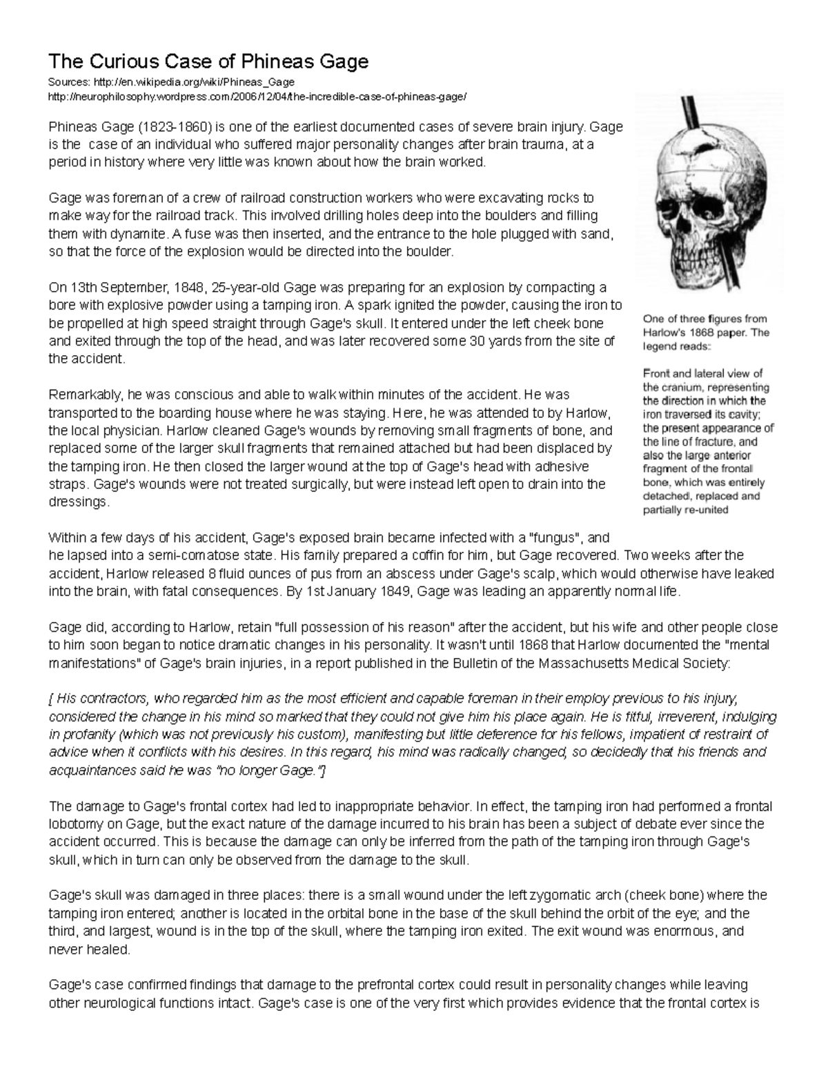 The Impact of Phineas Gage's Brain Injury on Personality Changes - Studocu
