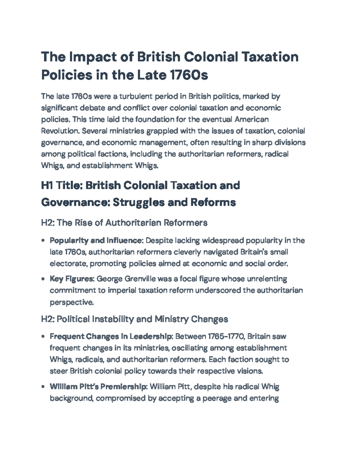 British Colonial Taxation Policies in the Late 1760s: A Study - Studocu
