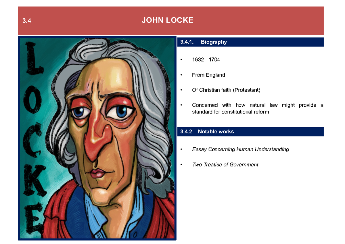 Natural Law 3 - Lectuers notes - 3 JOHN LOCKE • 1632 - 1704 From ...