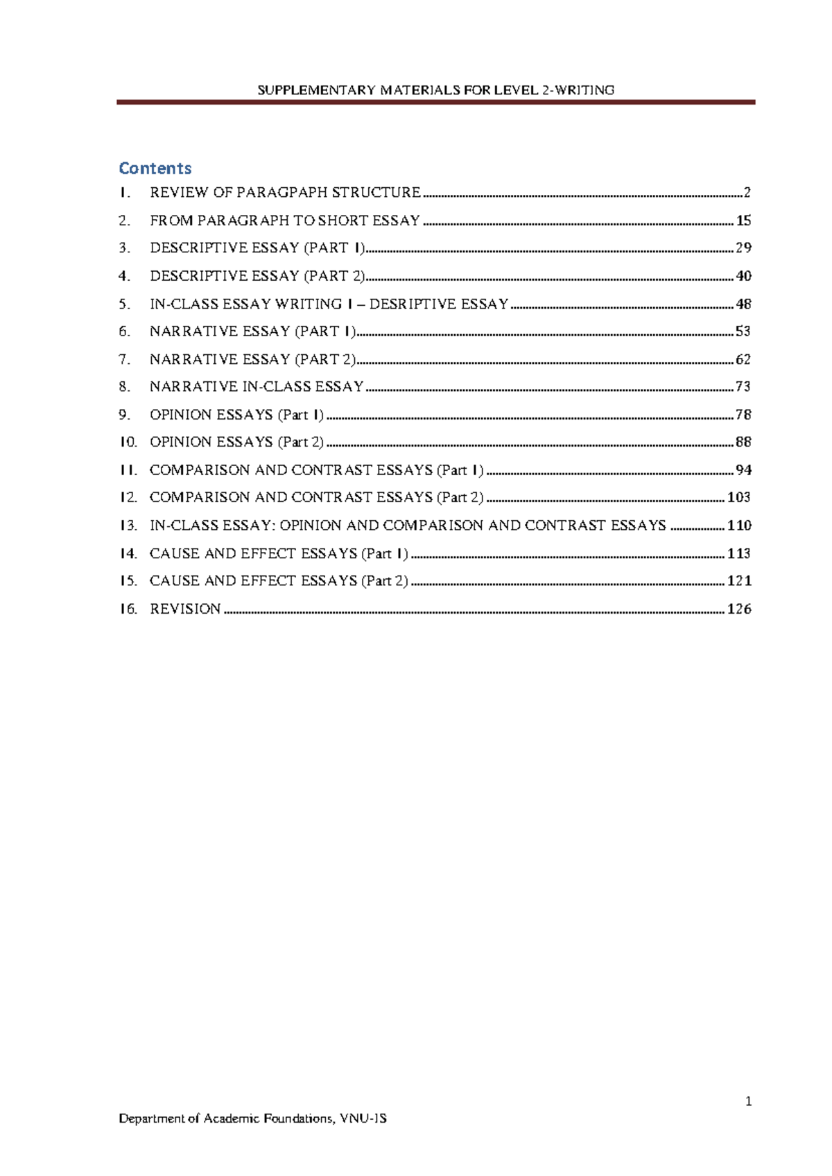 Writing Level 2 - 11 Sept 2020 Final Exam Notes: Essay Structure ...