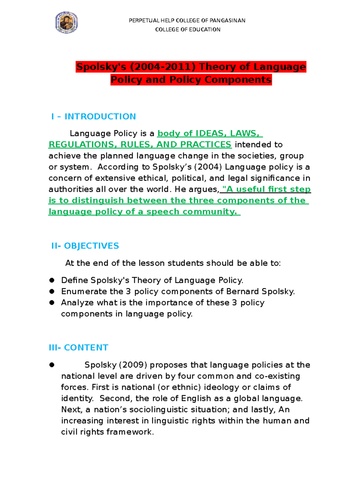 Spolsky's Language Policy Theory: Components & Importance Analysis ...