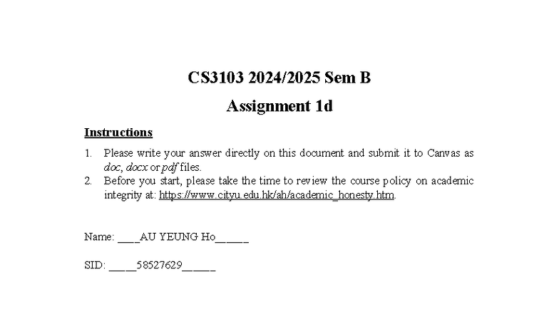 CS3103 Sem B Assignment 1d: CPU Scheduling & Thread Analysis - Studocu