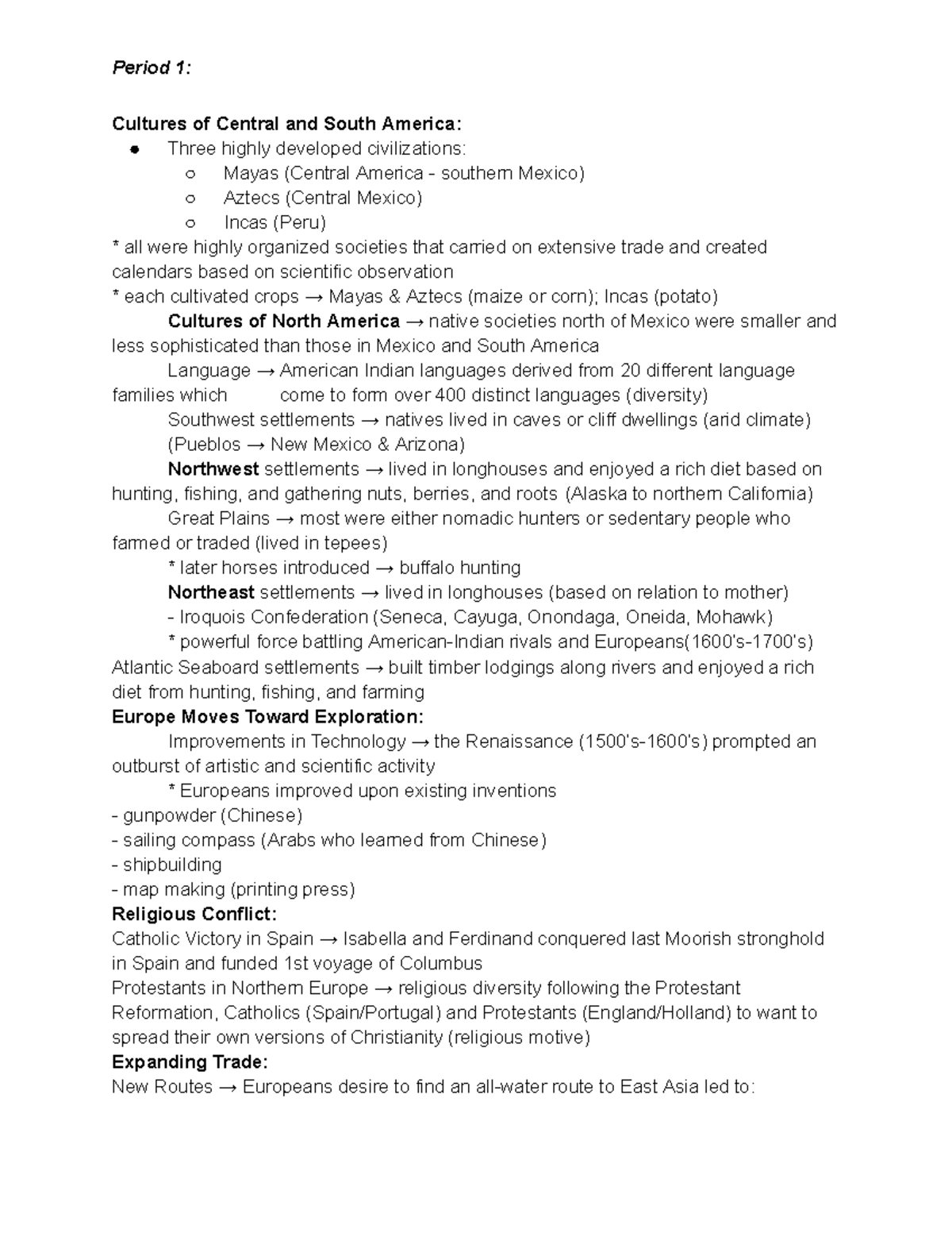 Period 1: A New World of Many Cultures Notes for APUSH 101 - Studocu