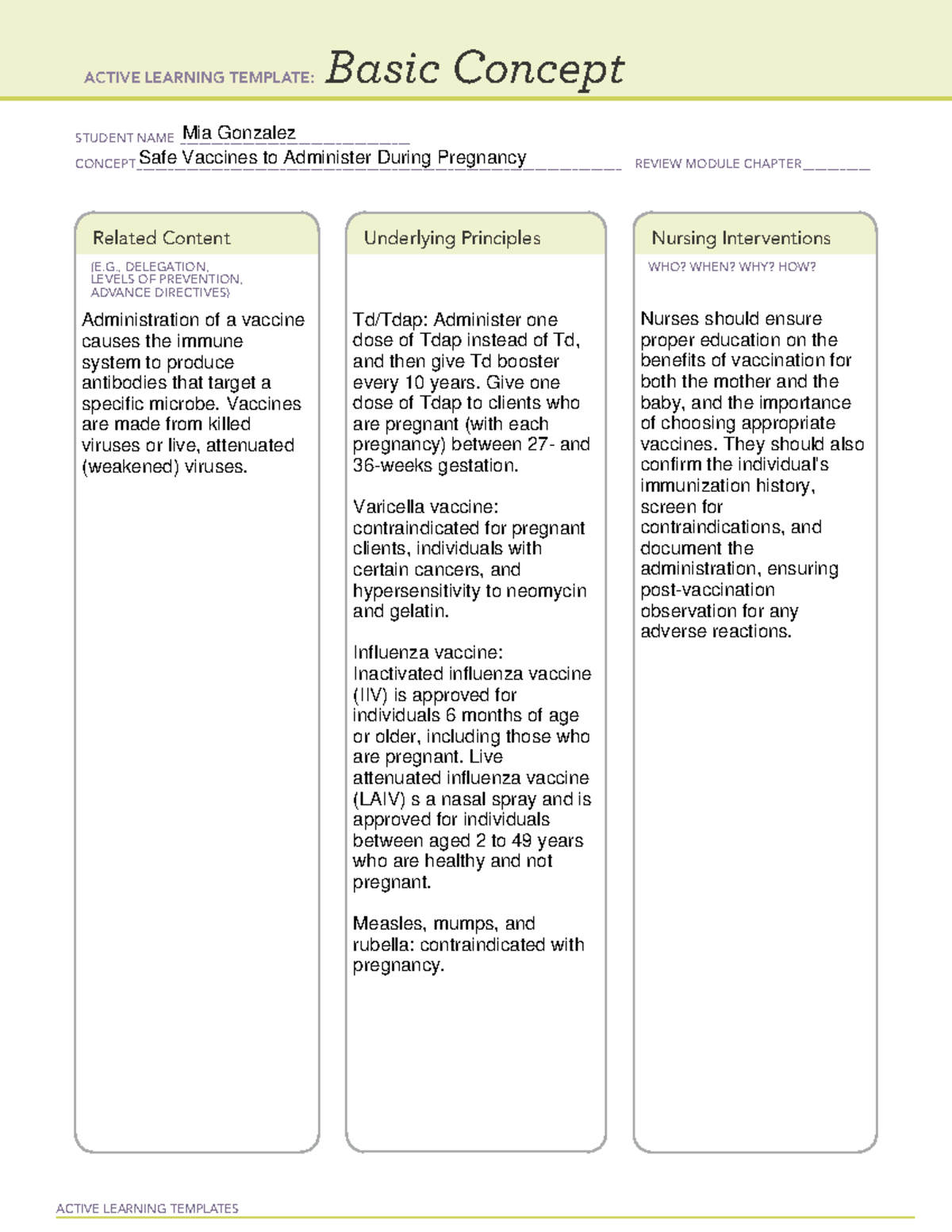 ATI 3 - Pharm: Active Learning Template on Vaccines in Pregnancy - Studocu
