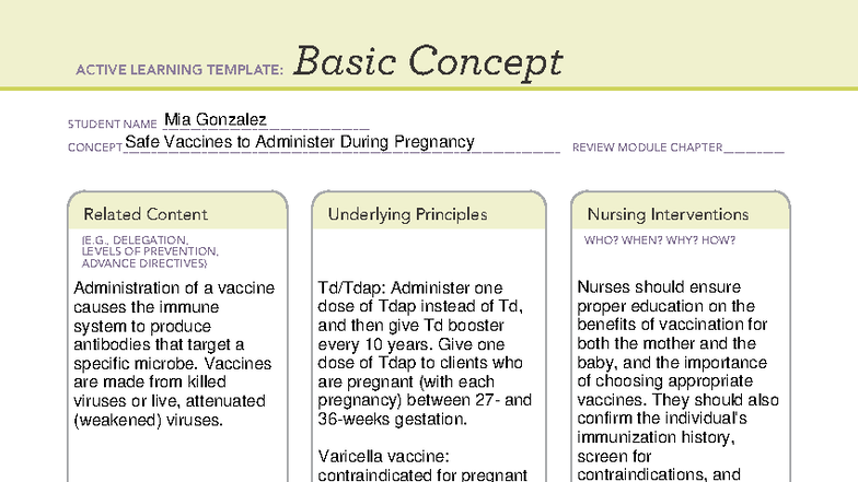 ATI 3 - Pharm: Active Learning Template on Vaccines in Pregnancy - Studocu