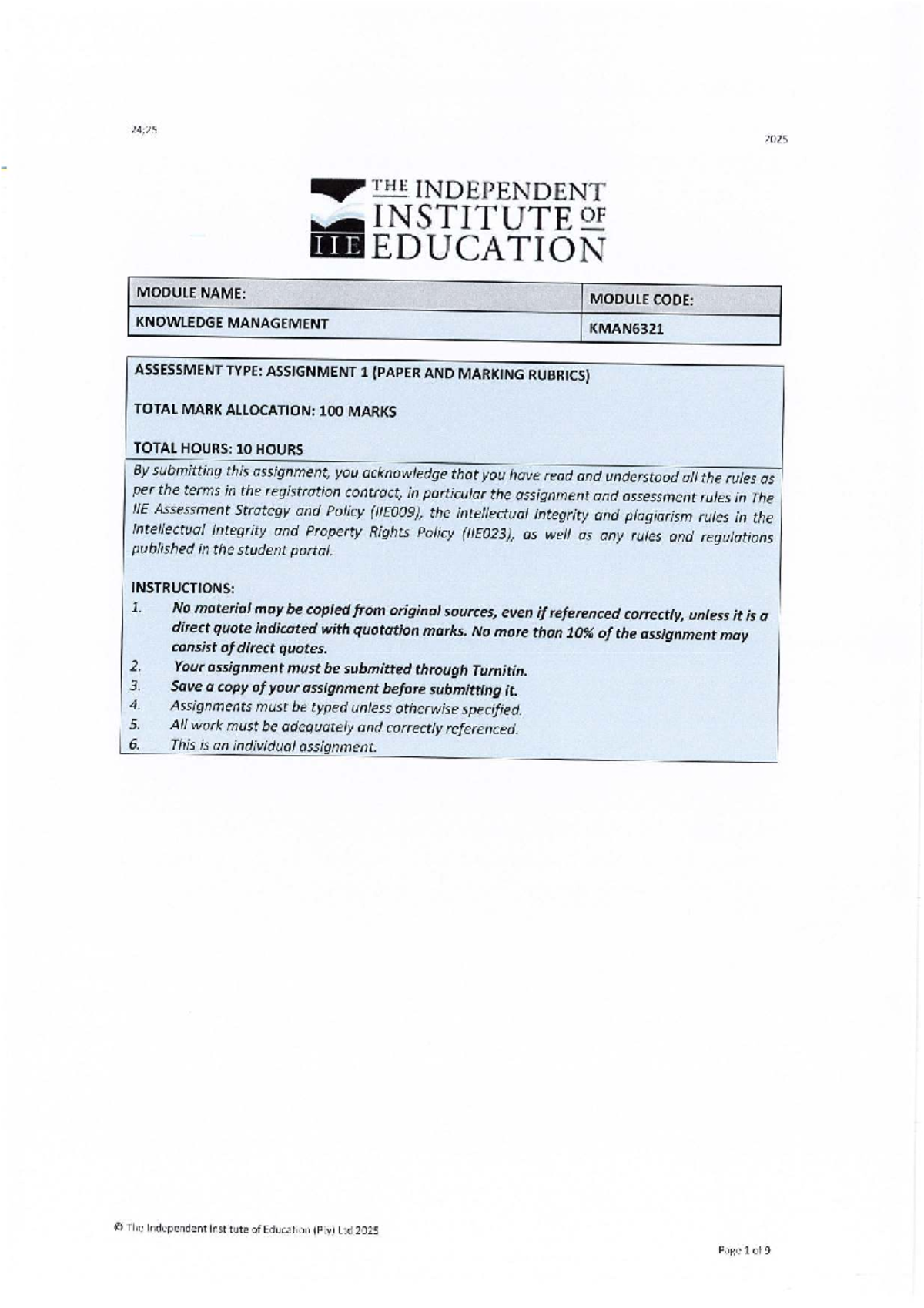 KMAN6321 Knowledge Management Assignment 1 Guidelines and Rubrics - Studocu