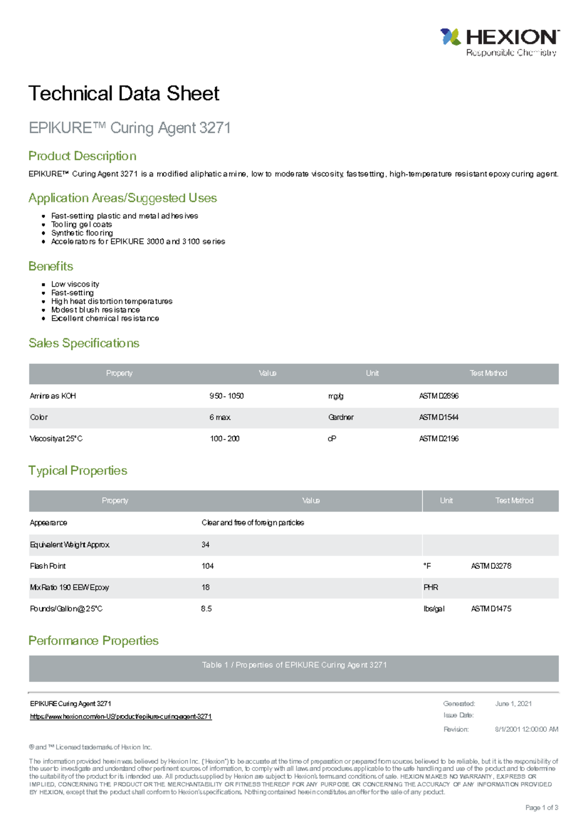 Technical Data Sheet: EPIKURE Curing Agent 3271 Overview - Studocu