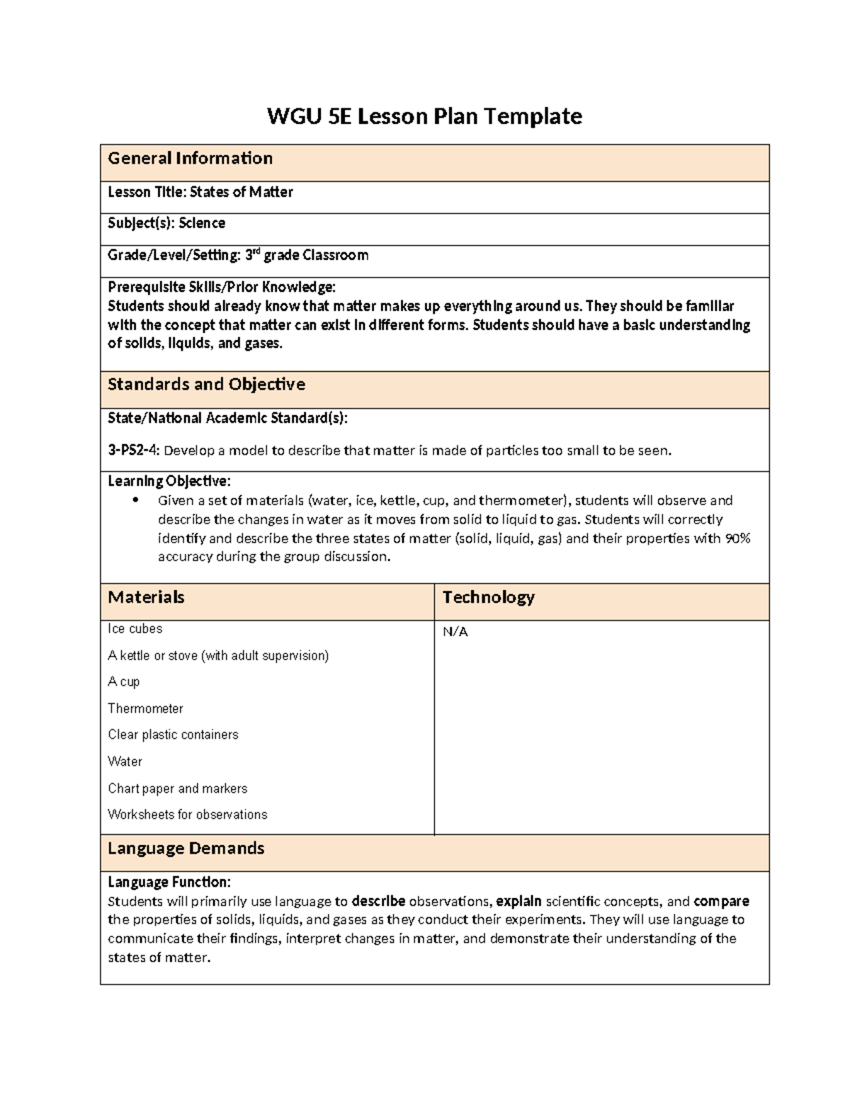 LBM3 Lesson Plan: Exploring States of Matter in 3rd Grade - Studocu