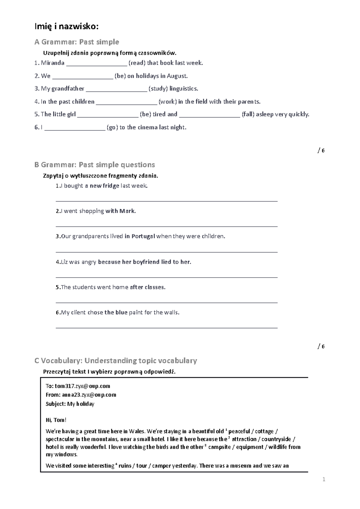 Past Simple Grammar Test for English Language Learners - Studocu
