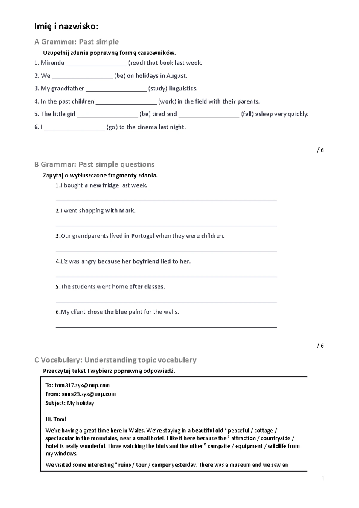 Past Simple Grammar Test For English Language Learners Studocu