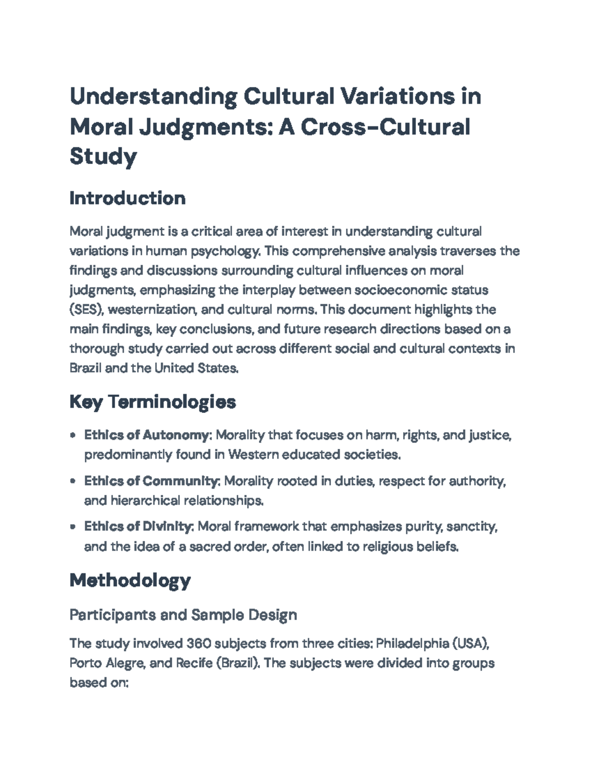 Cultural Variations in Moral Judgments: A Cross-Cultural Study (PSY 202 ...