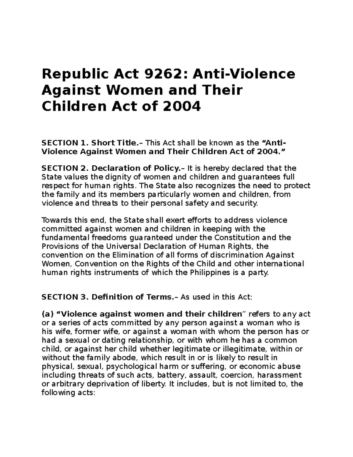 Republic Act 9262 VAWC Law of 2004 - Republic Act 9262: Anti-Violence ...