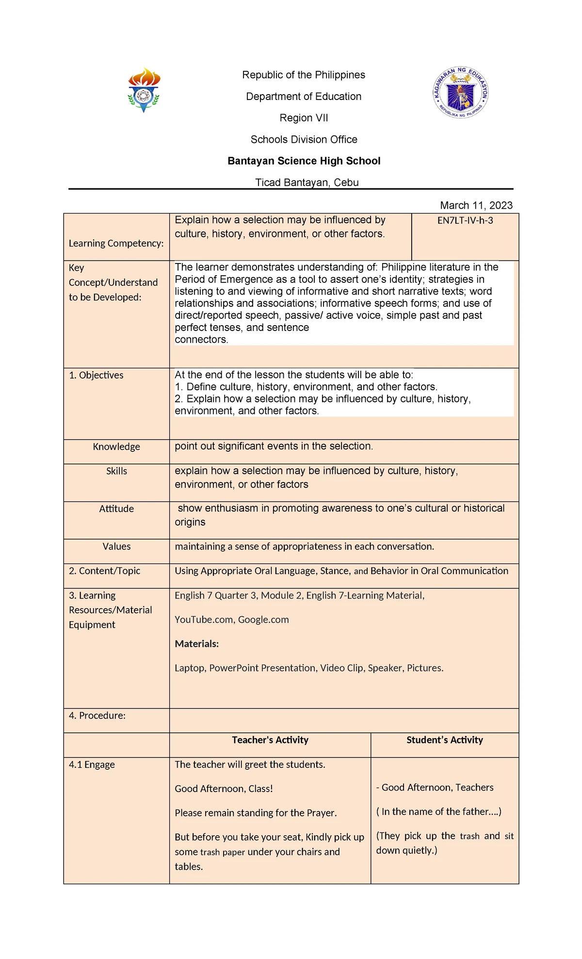 Factual Recounts - Lesson Plan for EN7OL-IV-e3 - Studocu