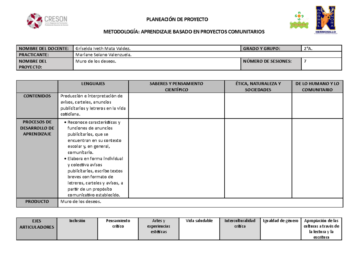 Formato ABPC: Muro de los deseos - Proyecto Comunitario 2°A - Studocu