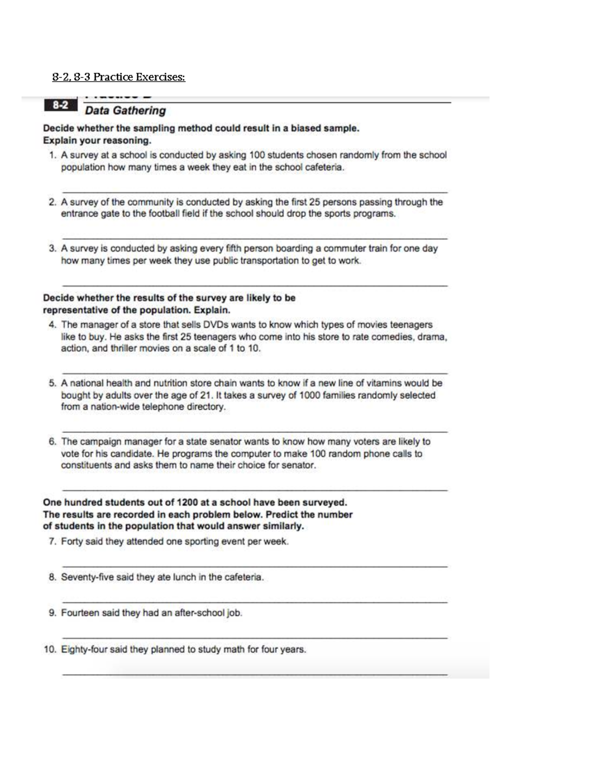 A2 8-2 8-3 Exercises: Data Sampling Bias & Representation Issues - Studocu