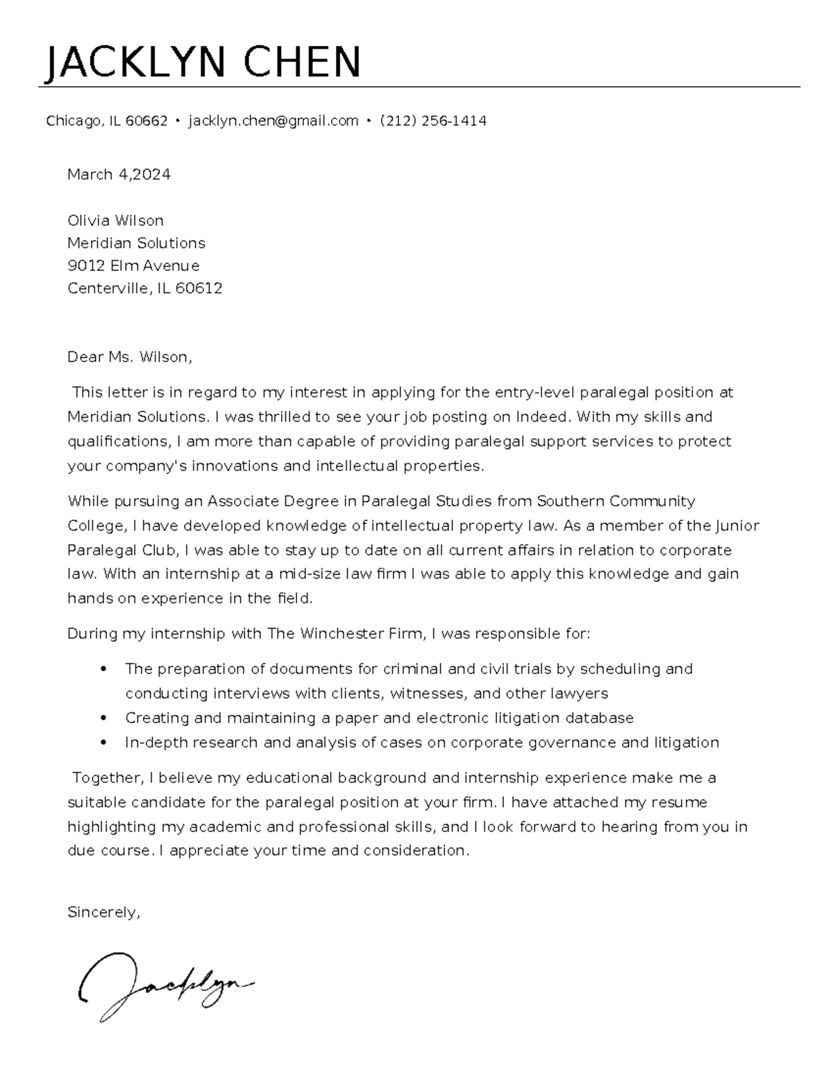 Cover letter example - JACKLYN CHEN Chicago, IL 60662 • jacklyn@gmail ...