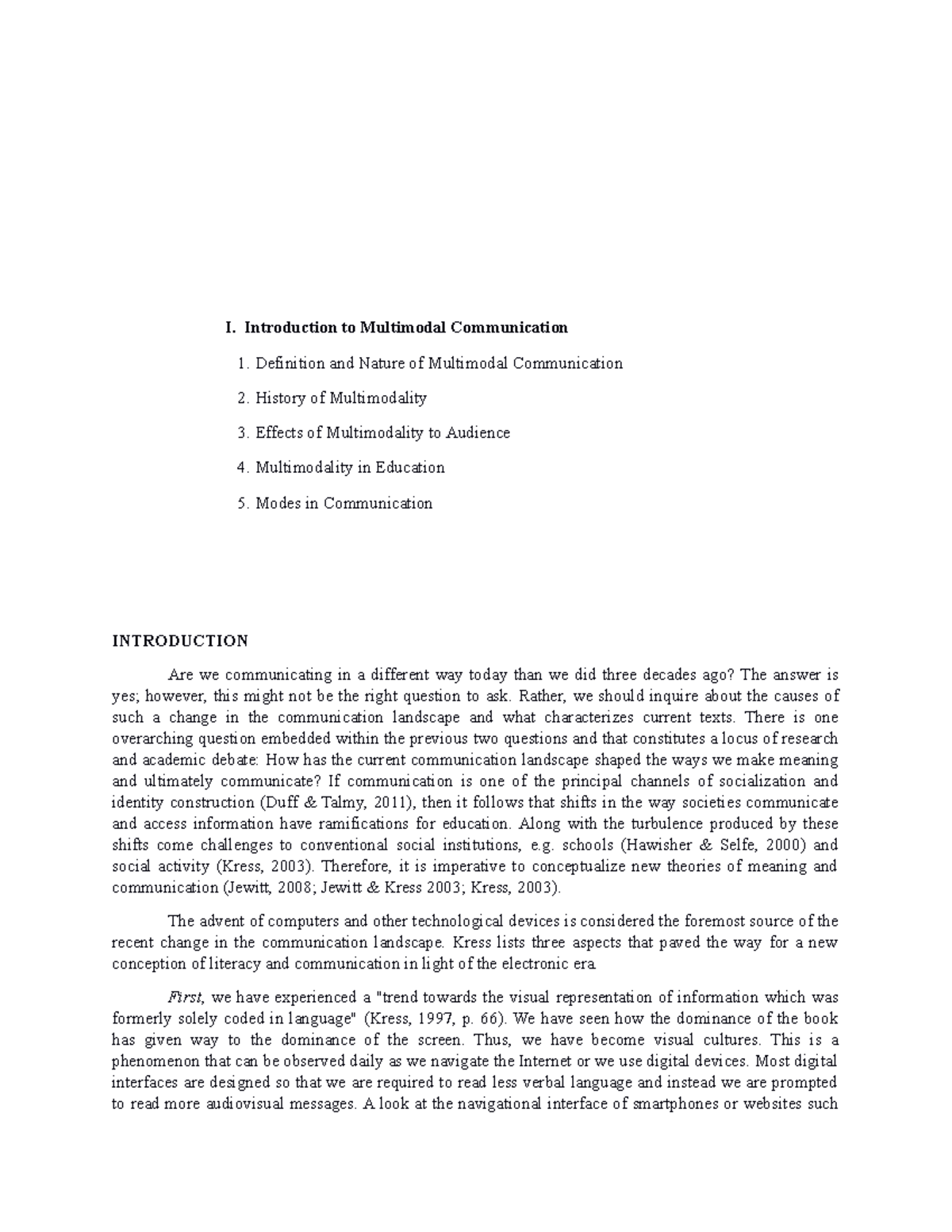 Multimodal Communication: A Comprehensive Overview (Course Code: MC1 ...