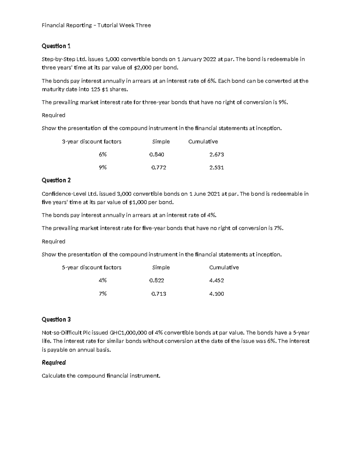 Financial Reporting - Tutorials 1 on International Standards for Bonds ...