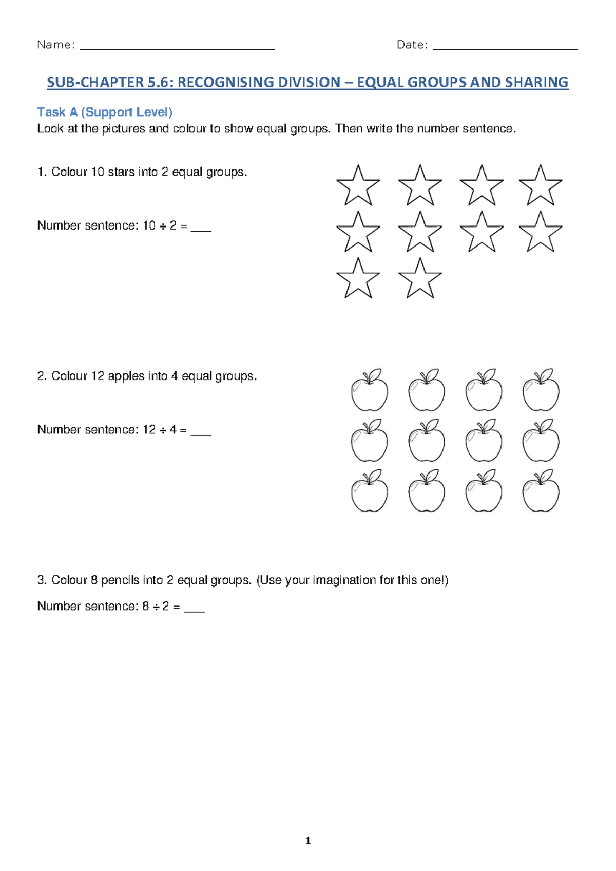 Division of whole numbers: Recognising equal groups and sharing tasks - Studocu