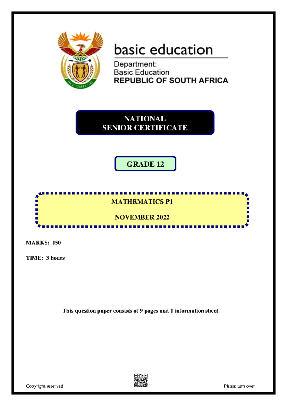 Mathematics P1 NSC Grade 12 November 2022 Exam Paper - Studocu