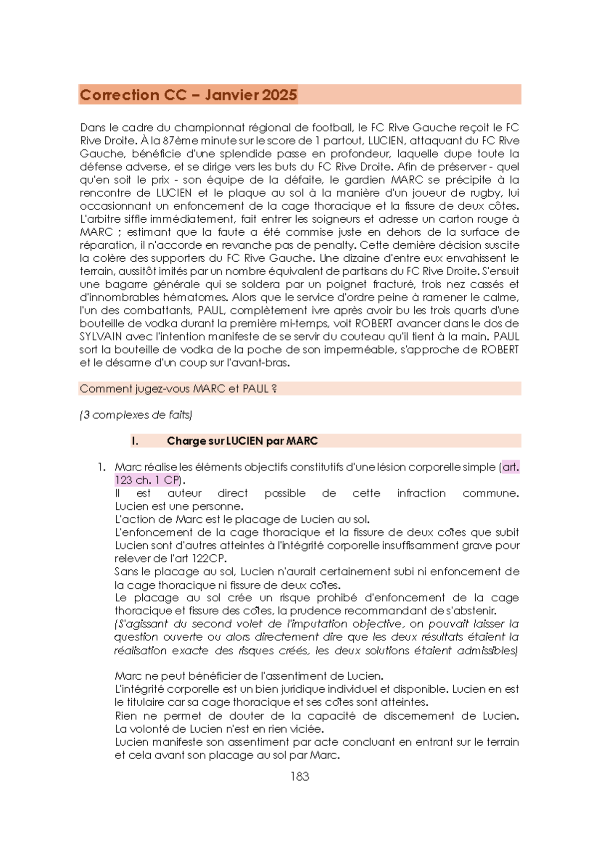 Correction CC Janvier 2025 : Analyse des Faits et Légitime Défense ...