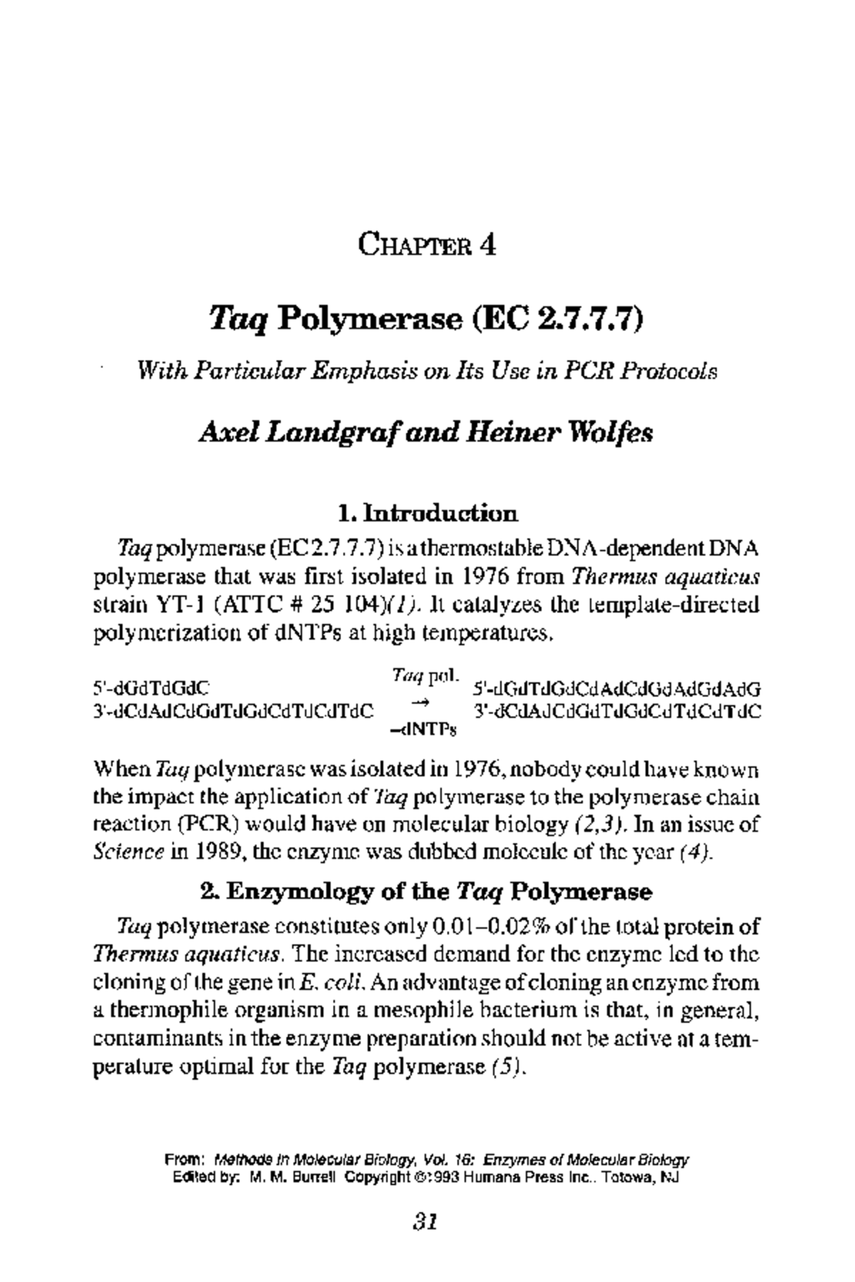 CHAPTER 4: Taq Polymerase (EC 2.7.7.7) and Its Role in PCR Protocols ...