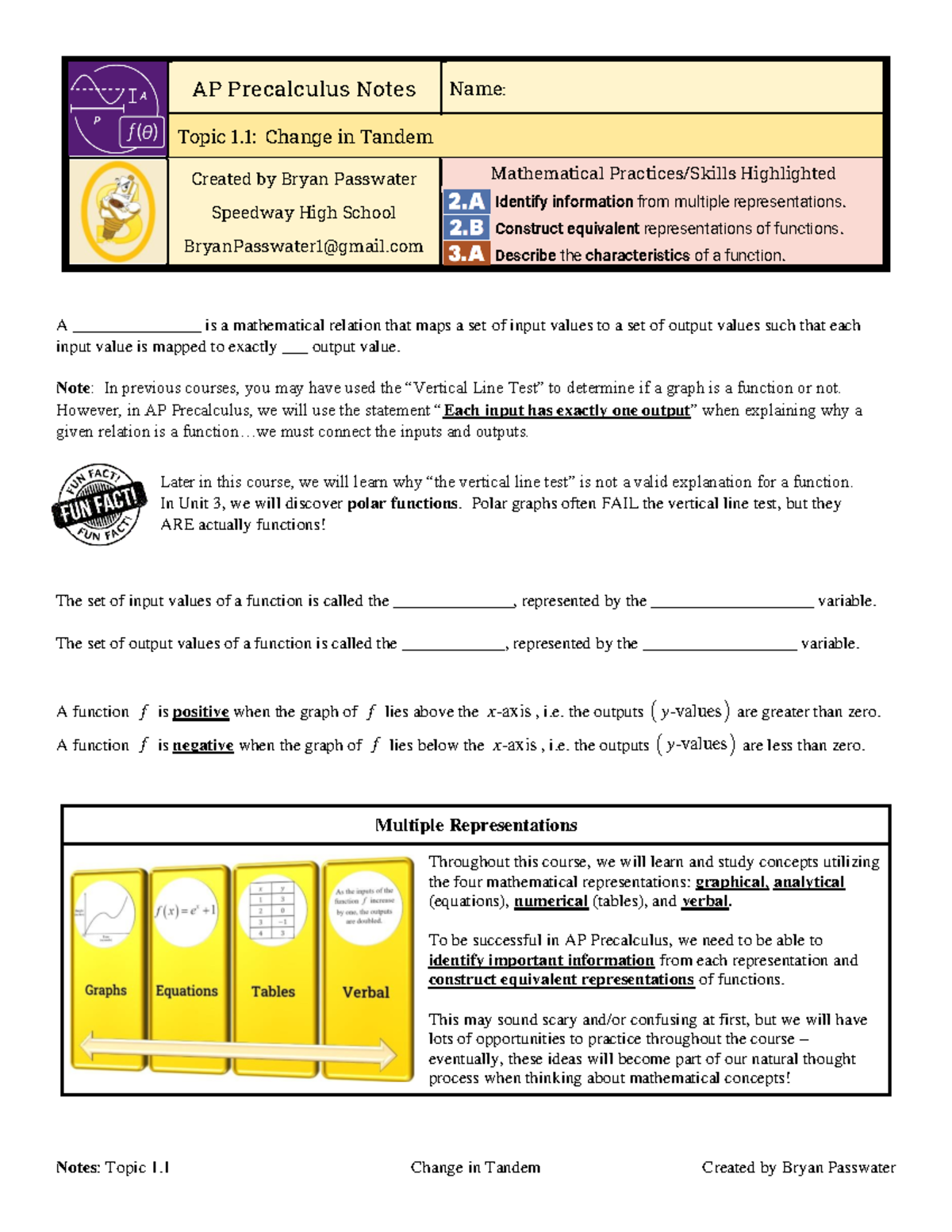 AP Precalculus Notes: Topic 1.1 - Understanding Change in Tandem - Studocu