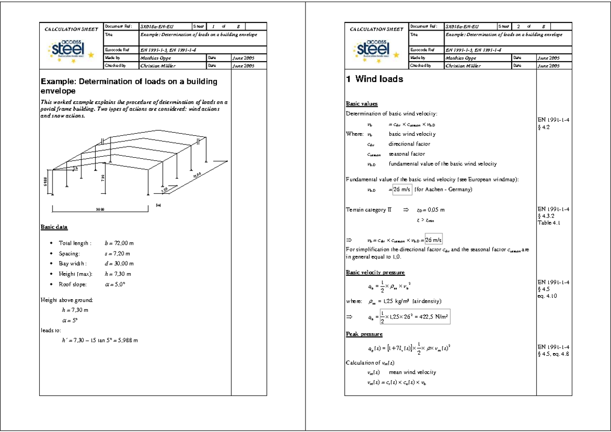 CALCULATION SHEET: Determining Loads on Building Envelope (EN) - Studocu