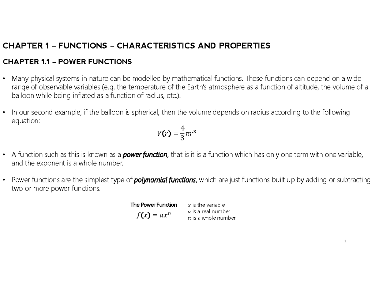 MHF4U - 2017 F - Chapter 1.1 - Understanding Power Functions - Studocu