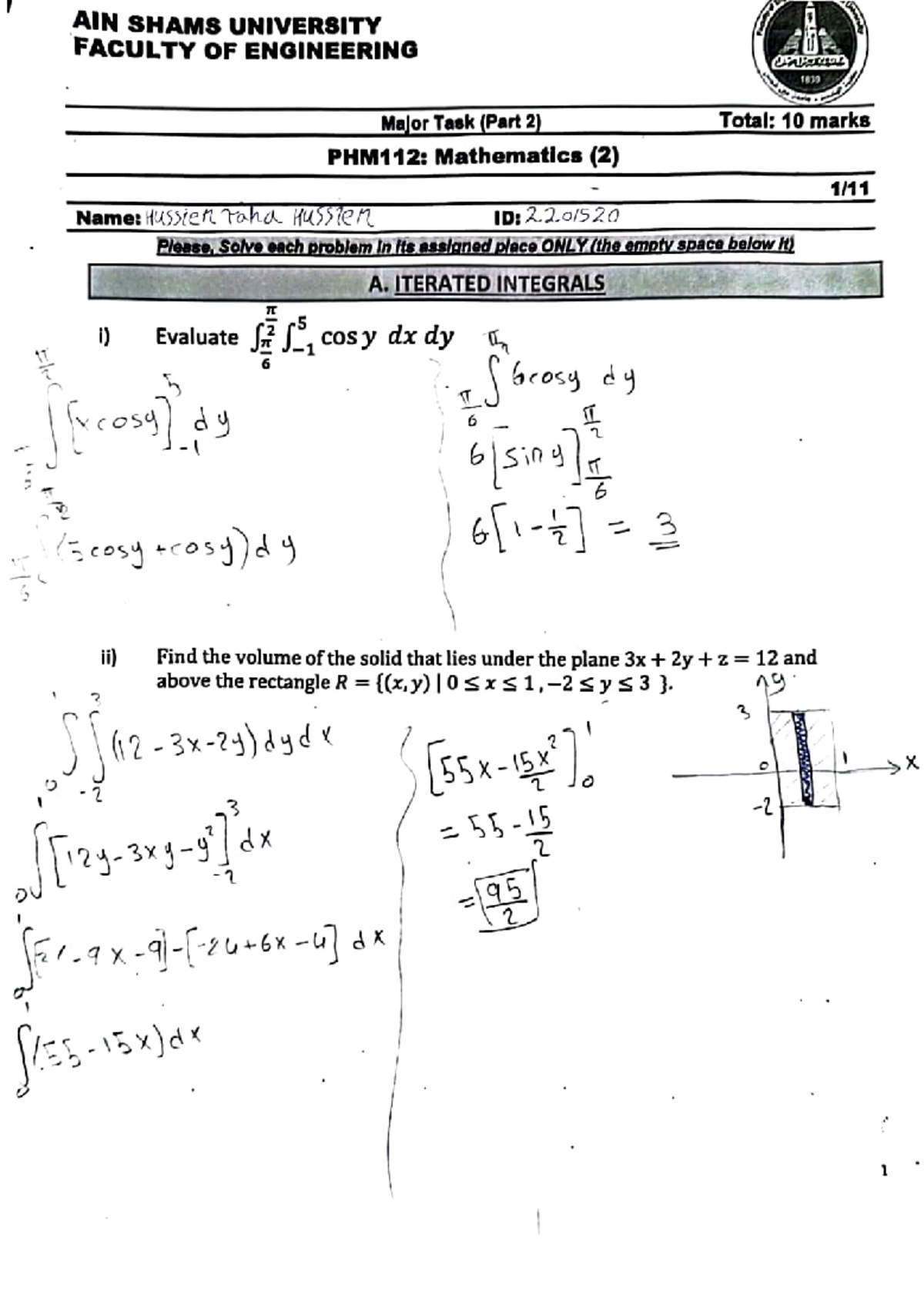 Major Task 2 - PHM112: Mathematics (2) - Volume Evaluations and Integrals - Studocu