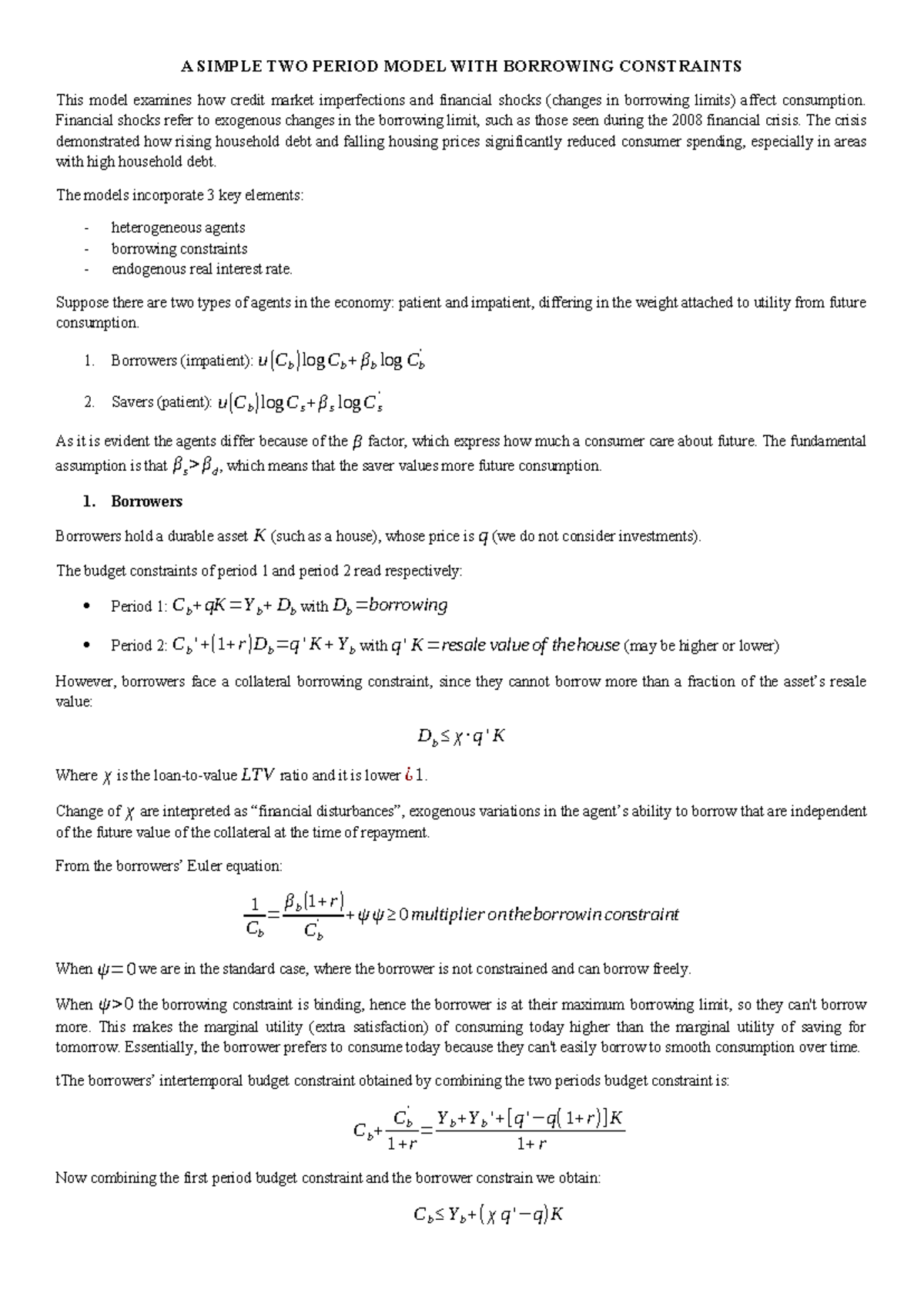 A Simple Two-Period Model with Borrowing Constraints: Analysis of ...