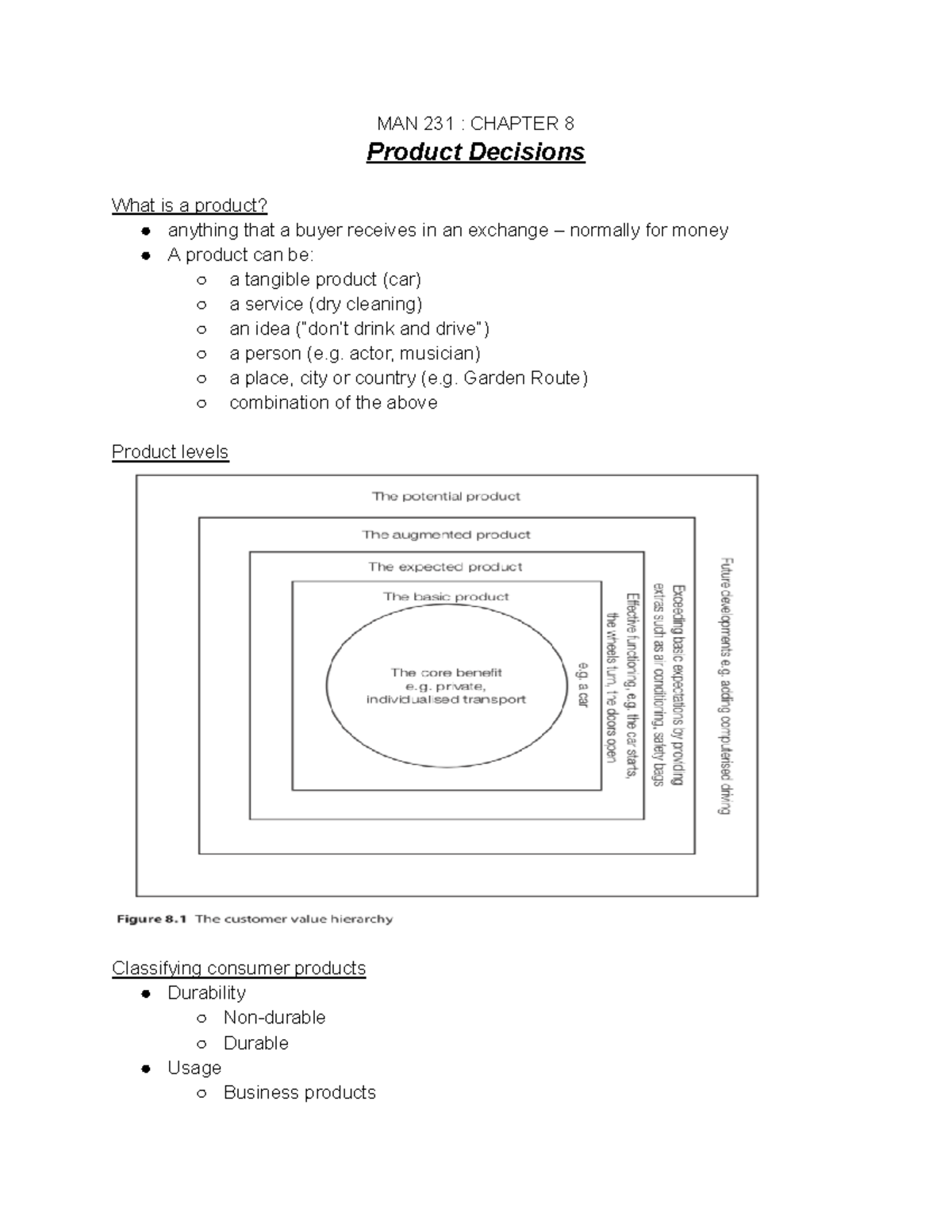 MAN 231 Chapter 8 - summary - MAN 231 : CHAPTER 8 Product Decisions ...